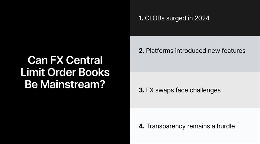 FX Central Limit Order Books Trading Gains Traction, but Swaps Face Key Challenges
